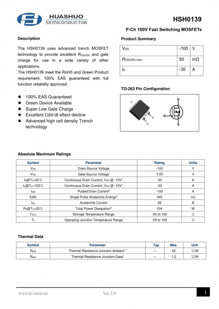 HSH0139 datasheet page 1