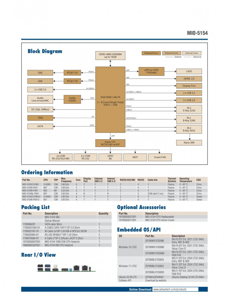 MIO-5154 technical document page 2