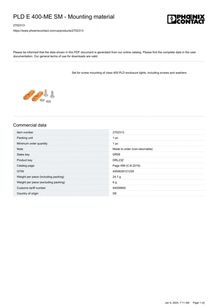 Phoenix Contact 2702313 document page 1