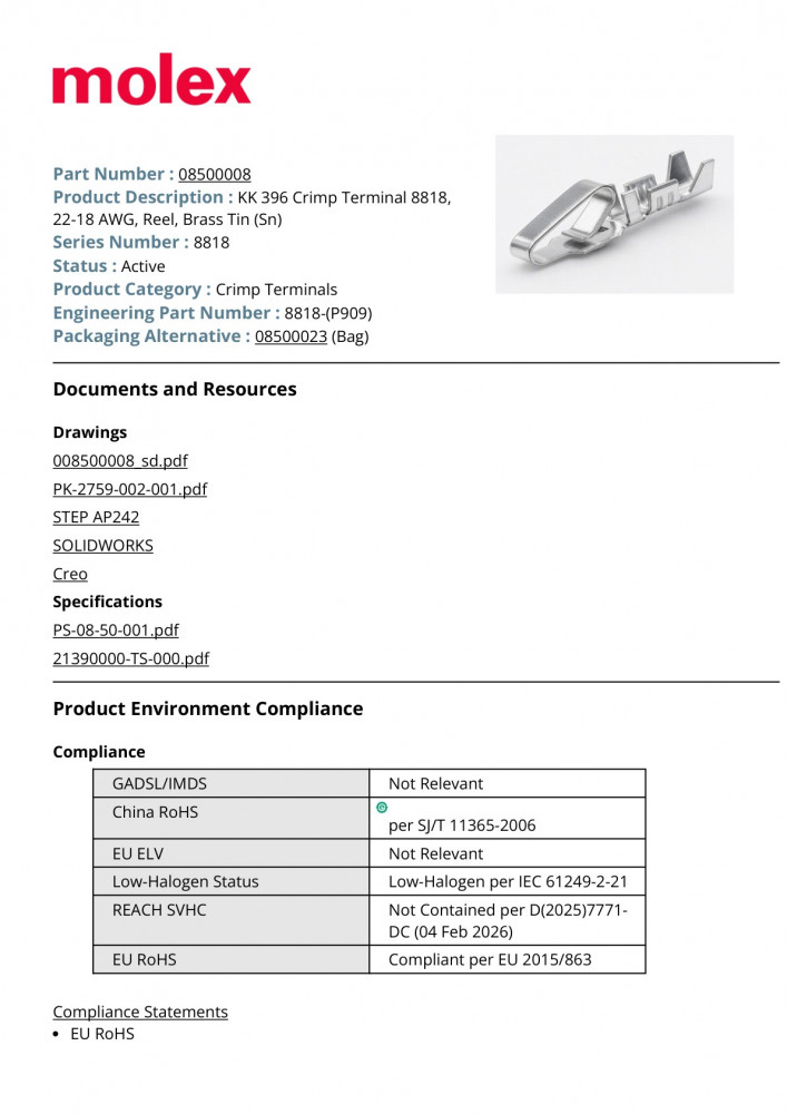 MOLEX KK 396 product specification, page image 1