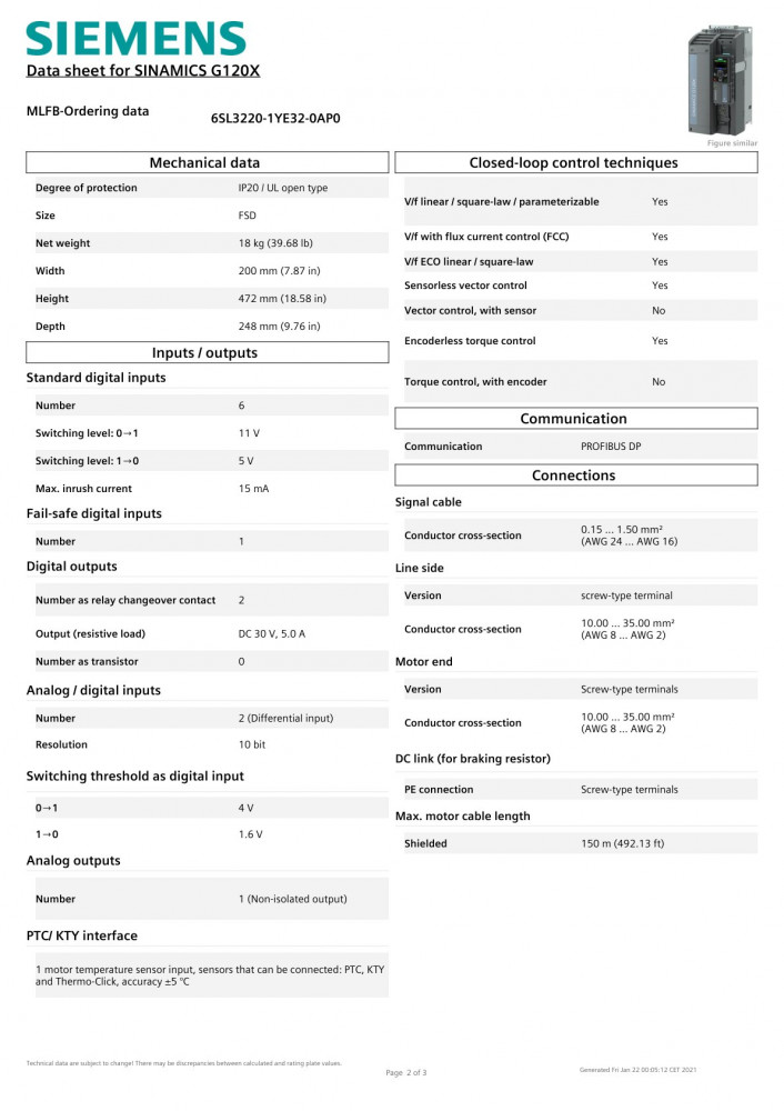 6SL32201YE320AP0 technical document page 2