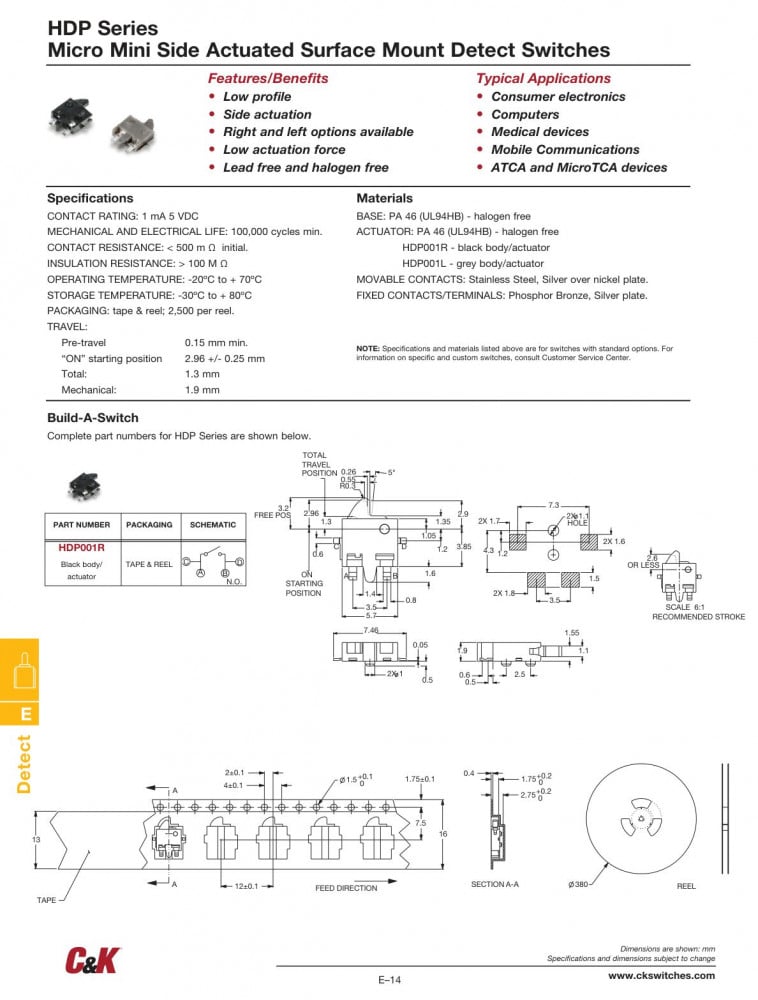 C&K HDP Series technical document page 1
