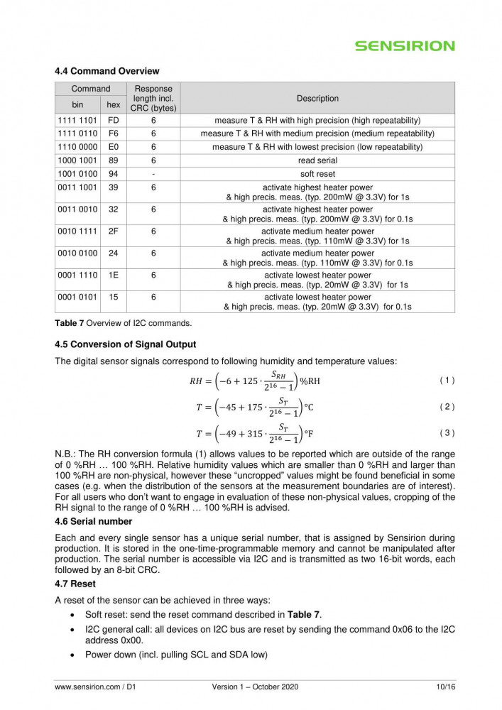 SHT4x datasheet page 10