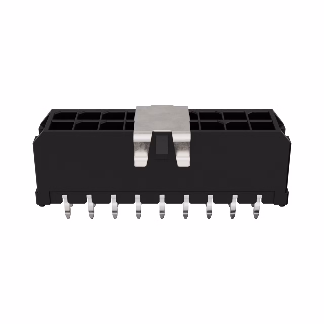 Micro-Fit 3.0 Vertical Header, 3.00mm Pitch, Dual Row, 18 Circuits, with PCB Polarizing Peg, 0.38µm Gold Plating, Glow-Wire Capable, Black, Tape and Reel, with Pick and Place Cap for sale