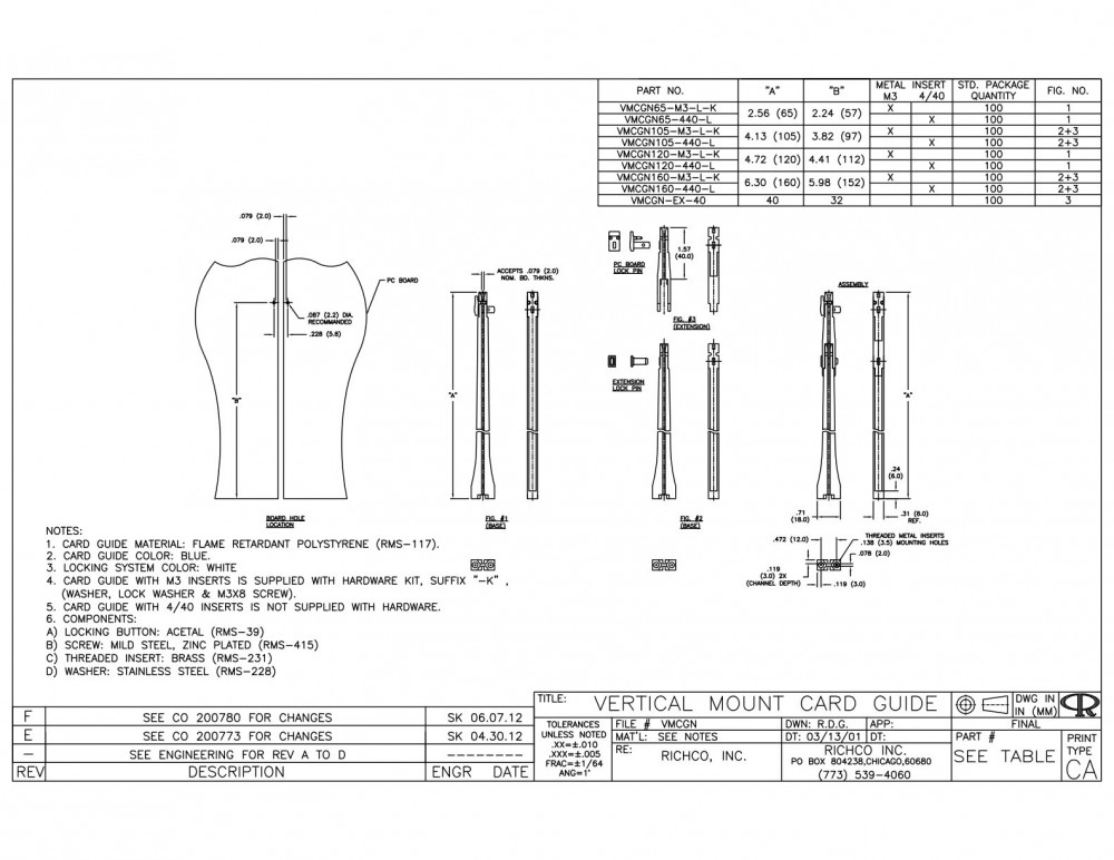 Essentra VMCGN vertical mount card guide technical drawing