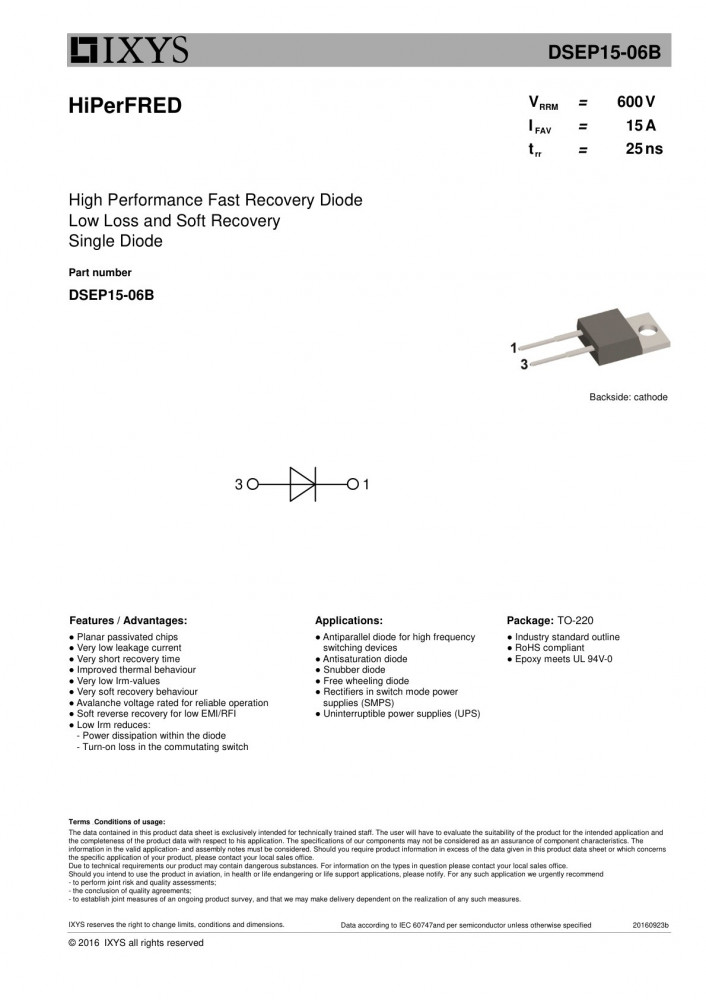 DSEP15-06B datasheet page 1