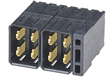 Impact 3 Pair, Right-Angle Power Header, 2 Modules with Right Hold-Down,  Press-Fit, Module 1: P1 & P2, Blade Length 6.90mm; Module 2: P1 & P2 Blade Length 6.90mm, LCP, Glass Filled UL94-V0, Black, Tray Packaging, Lead-Free
