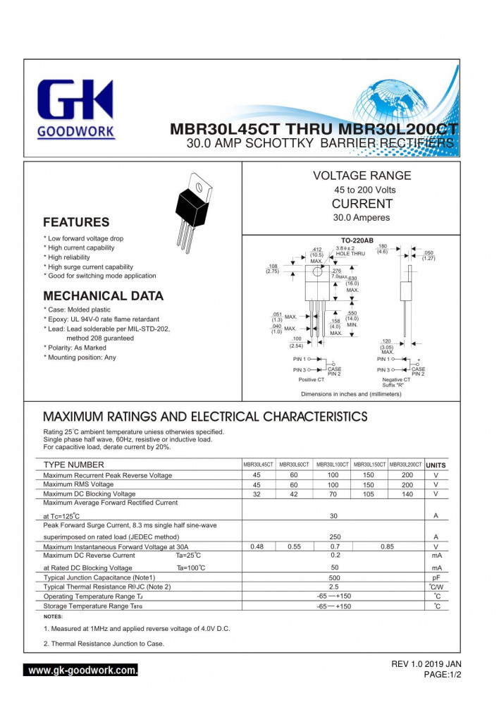 GOODWORK MBR30L100CT datasheet page 1