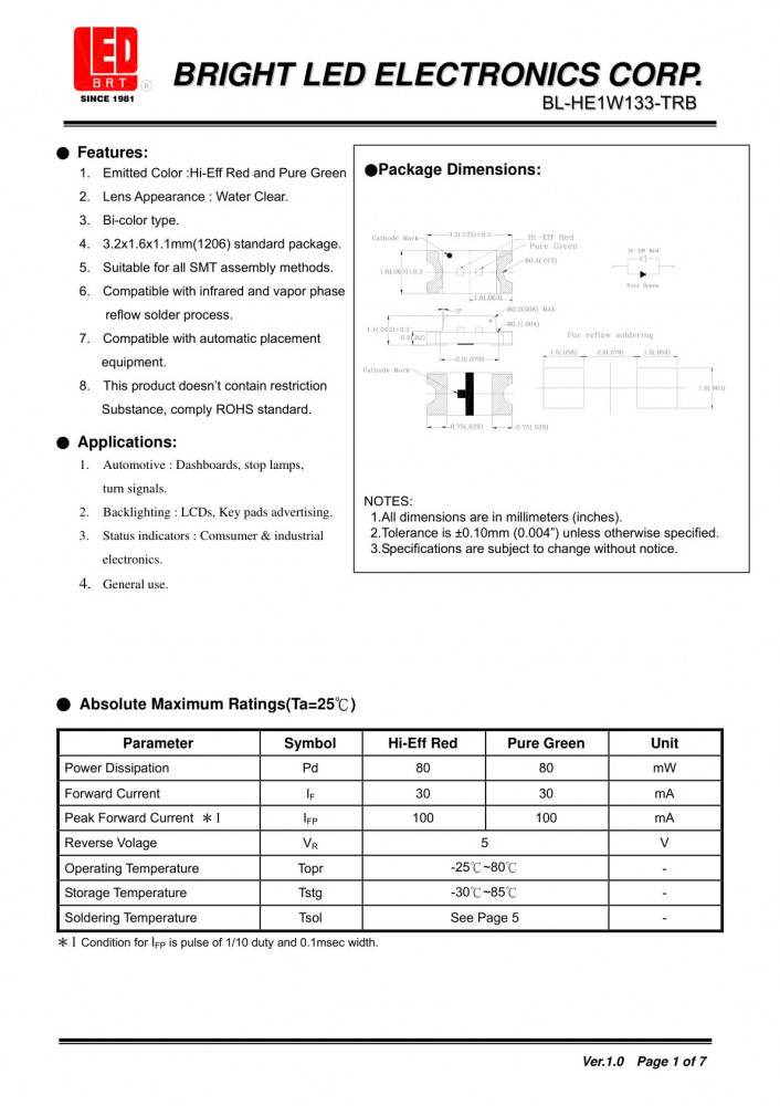 BL-HE1W133-TRB datasheet page 1