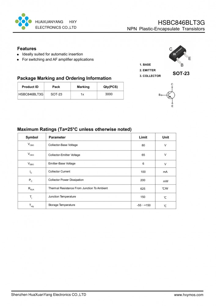 HSBC846BLT3G datasheet page 1