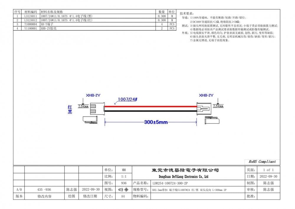 DEALON LDR254-100724-300-2P technical drawing