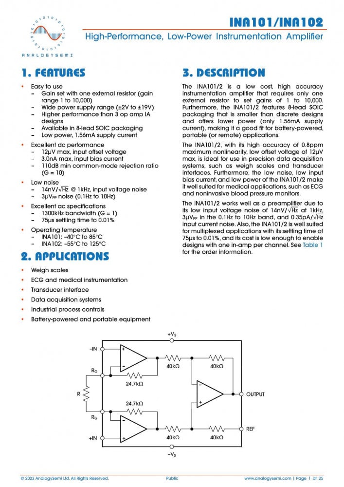INA102 datasheet page 1