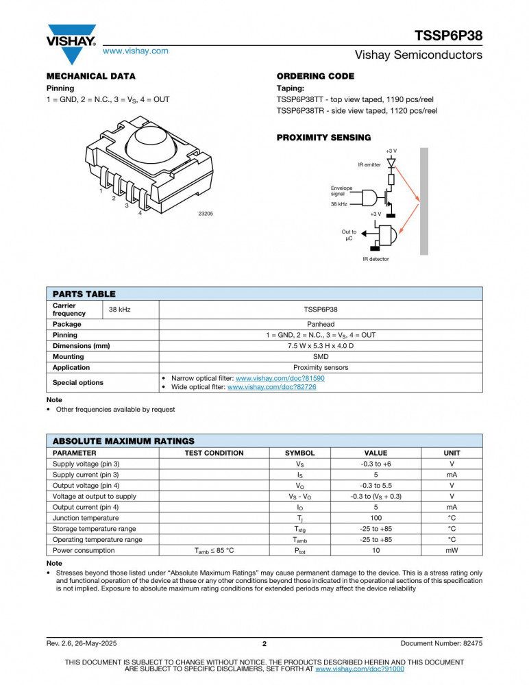TSSP6P38TT technical document page 2