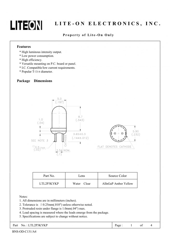 LTL2P3KYKP datasheet page 1