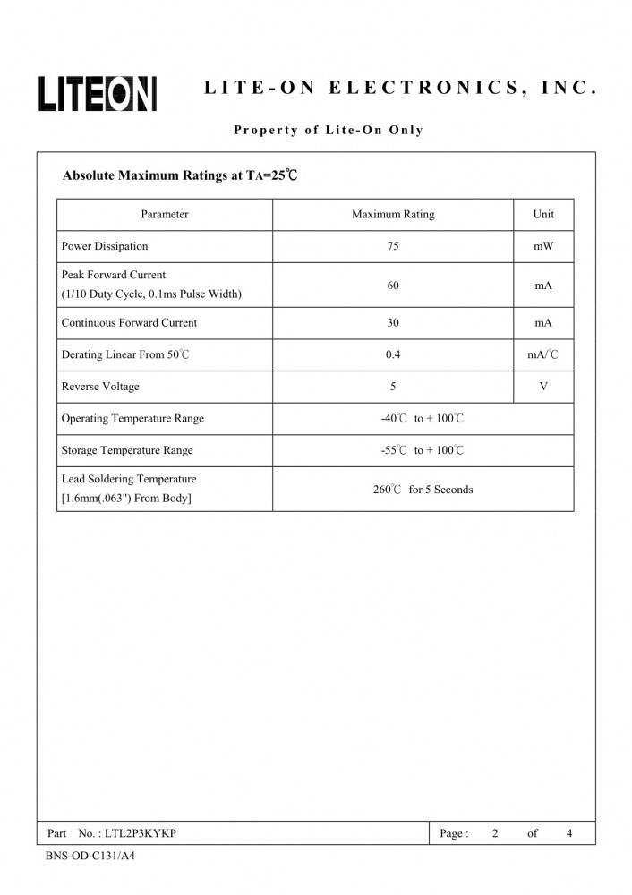 LTL2P3KYKP datasheet page 2