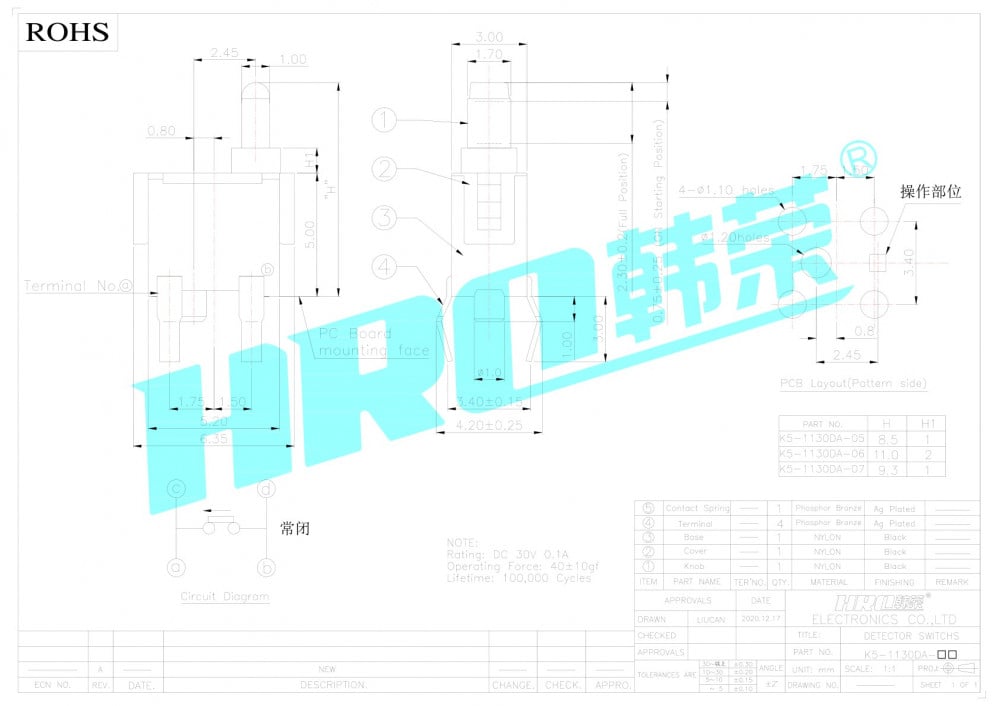 K5-1130DA-02 detector switch drawing page 2