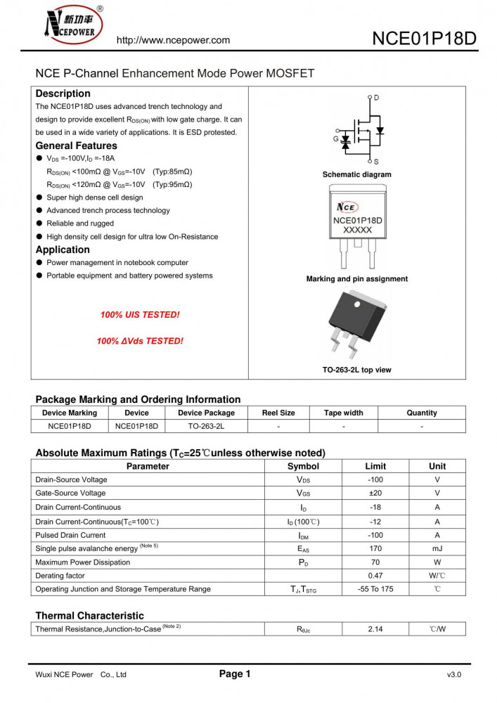 NCE01P18D datasheet page 1