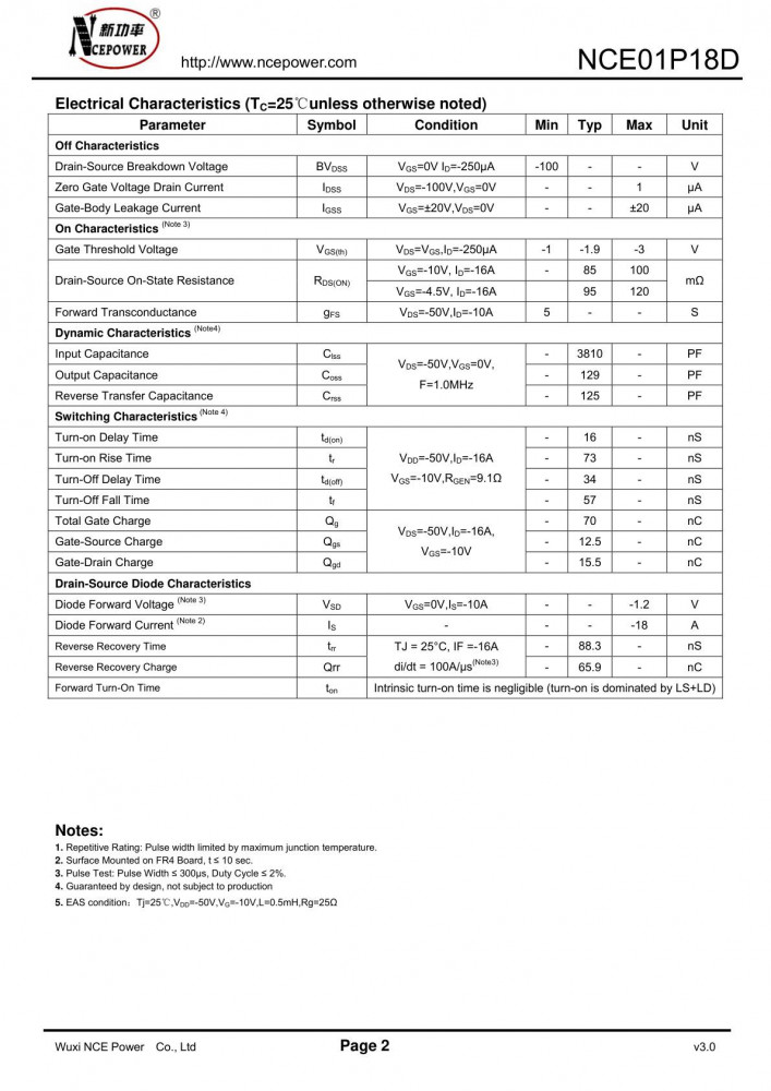 NCE01P18D datasheet page 2