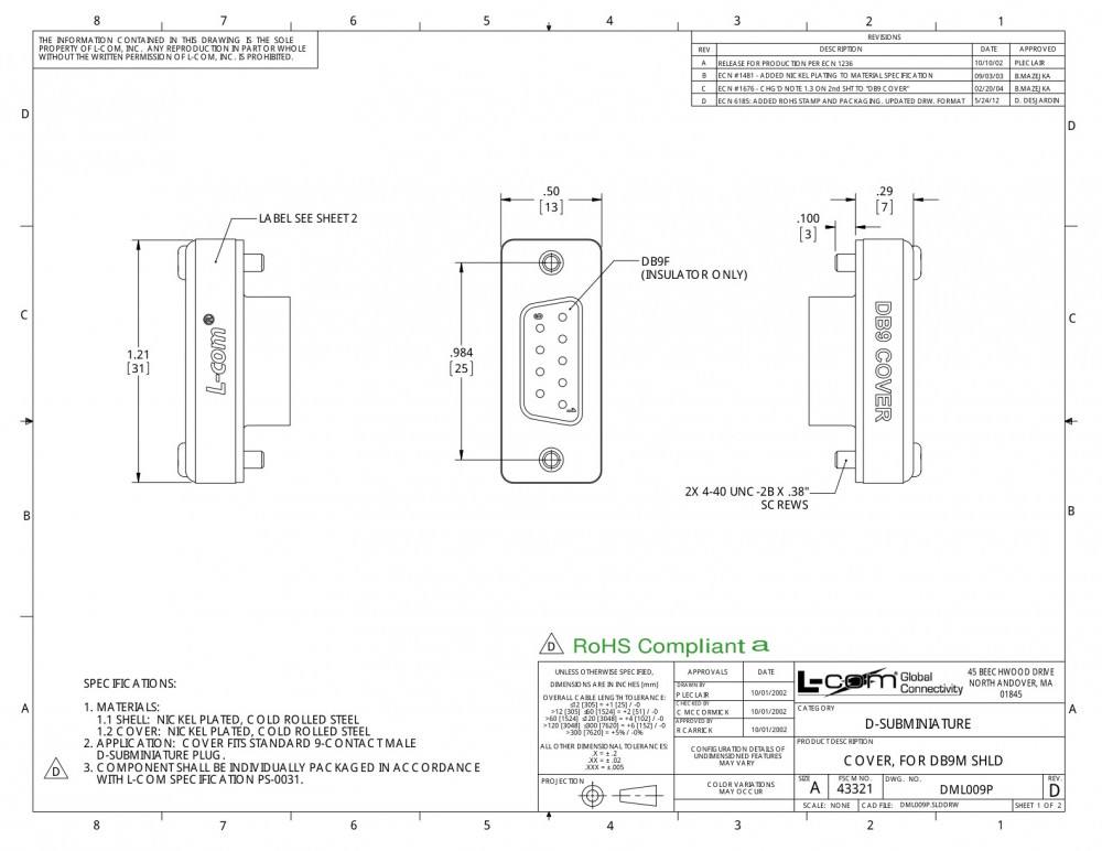 DML009P technical document page 1