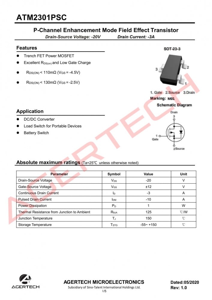 ATM2301PSC datasheet page 1
