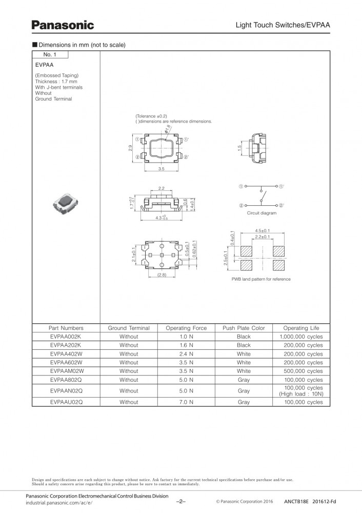 EVPAA series datasheet page 2