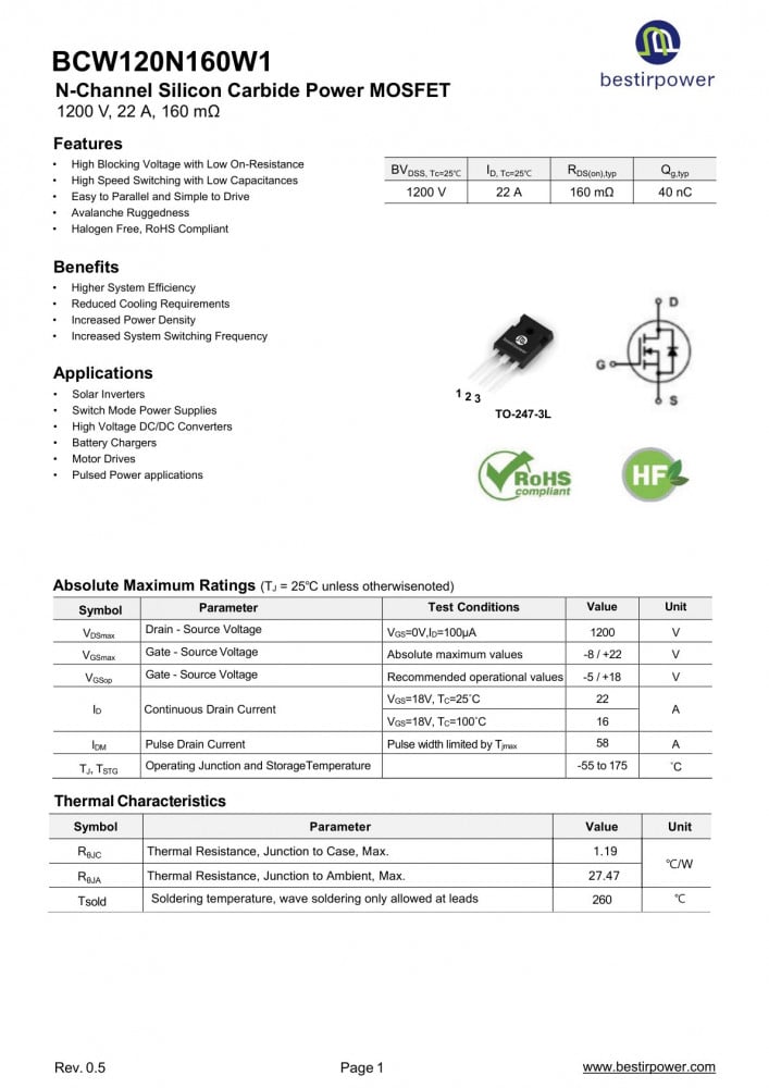 BCW120N160W1 technical document page 1