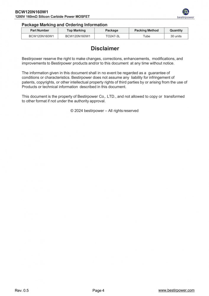 BCW120N160W1 technical document page 4