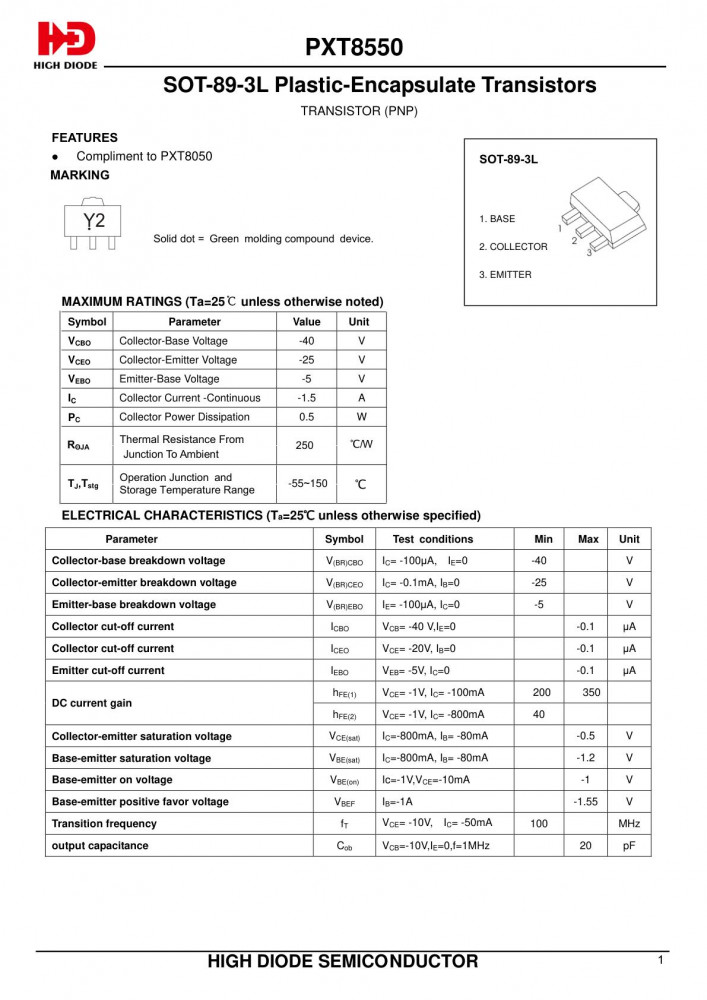 PXT8550 datasheet page 1