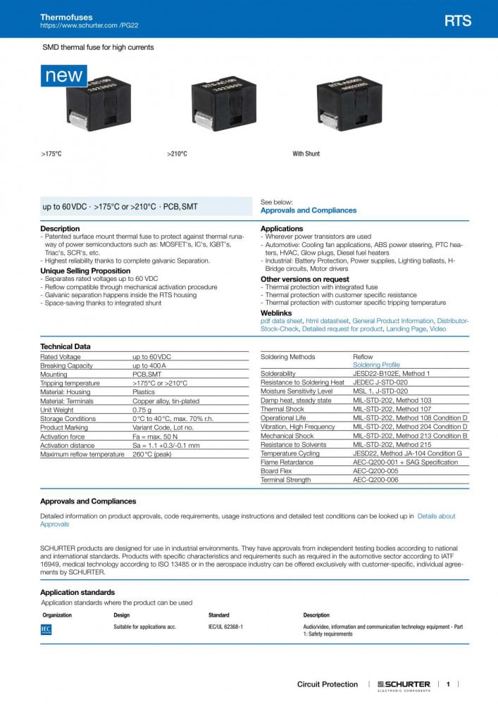 SCHURTER RTS technical document page 1
