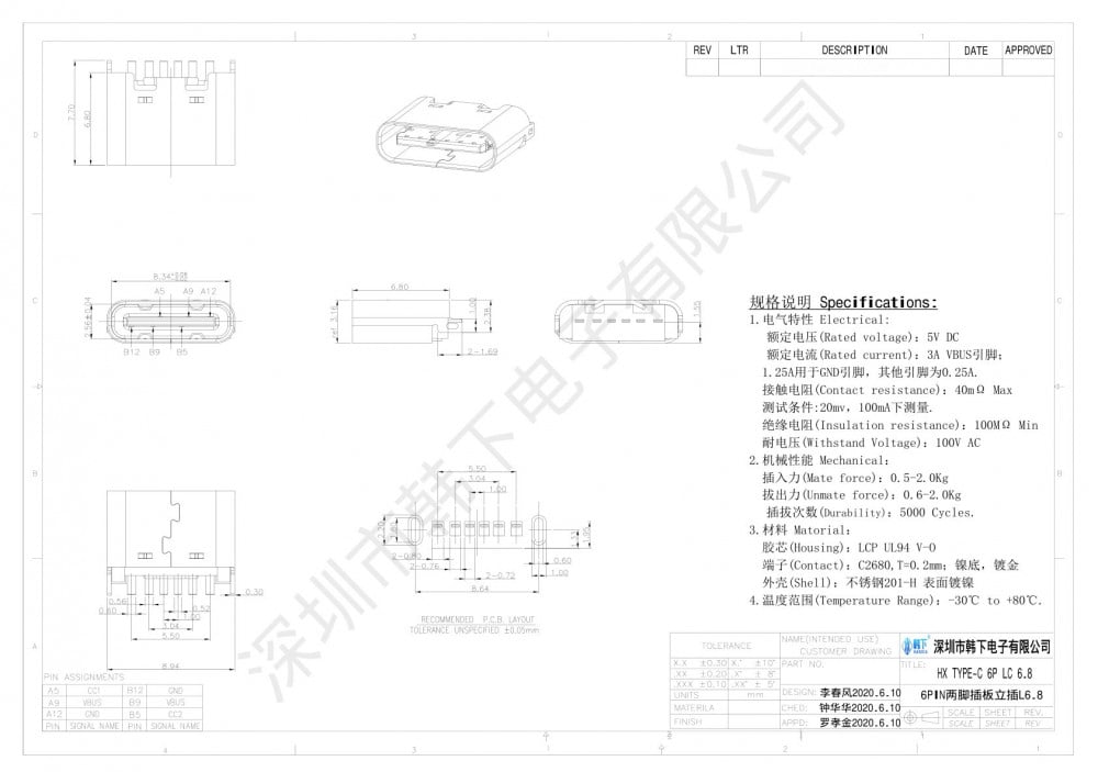 HX TYPE-C 6P LT 6.8 technical document preview