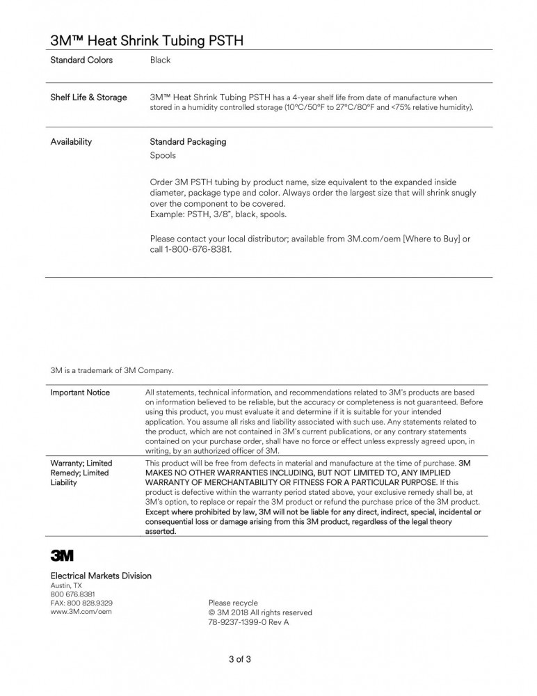 3M PSTH datasheet page 3