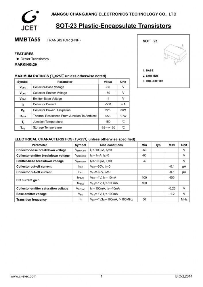 MMBTA55 datasheet page 1