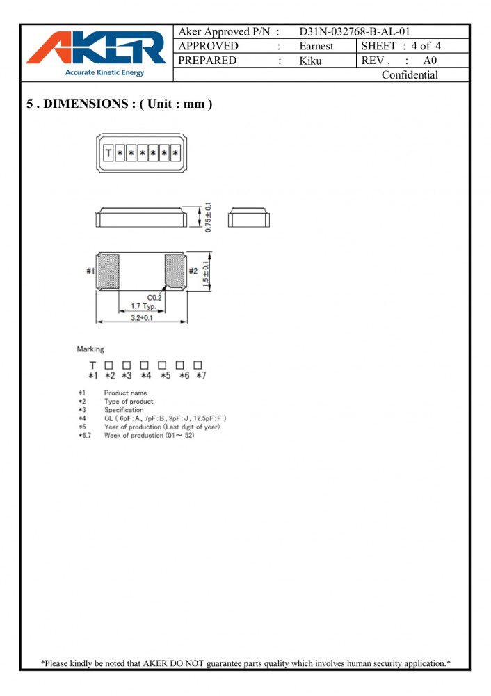 AKER D31N-032768-B-AL-01 marking page