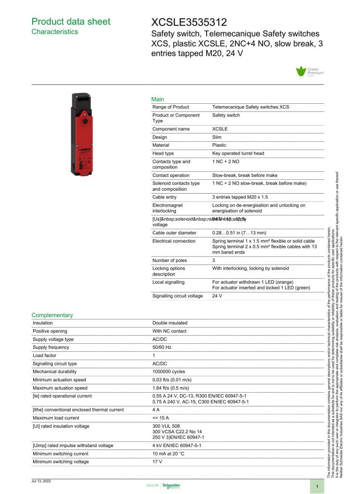 XCSLE3535312 technical document page 1