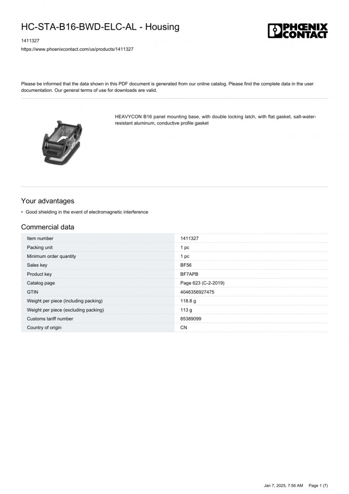 Phoenix Contact 1411327 product data page 1