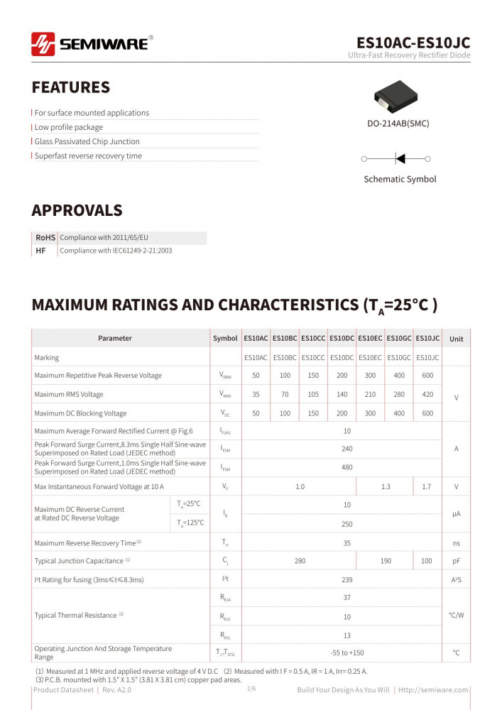 SEMIWARE ES10GC datasheet page 1