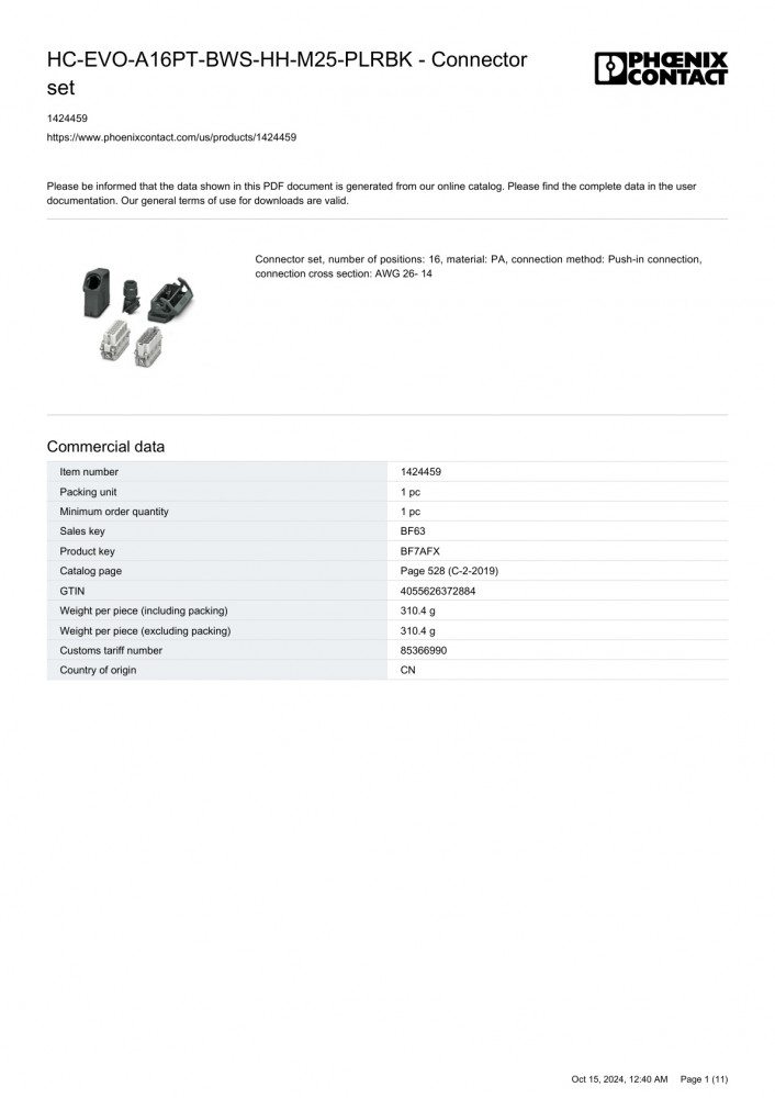 Phoenix Contact 1424459 technical document page 1