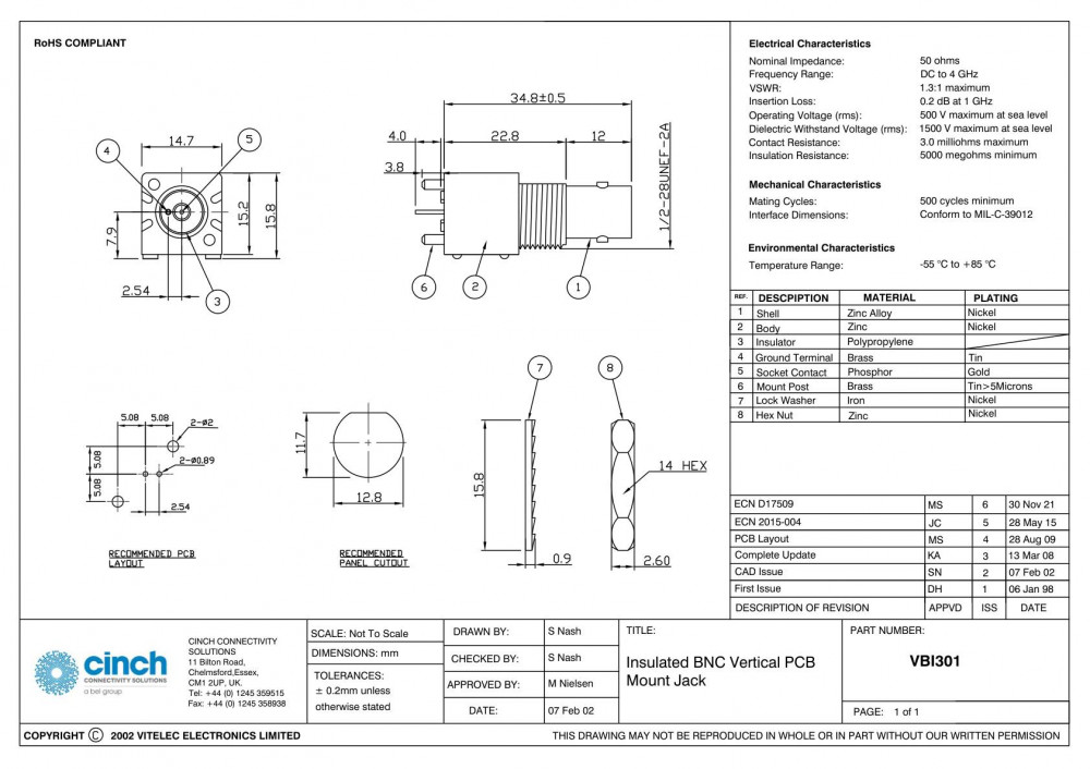 CINCH VBI301 technical drawing
