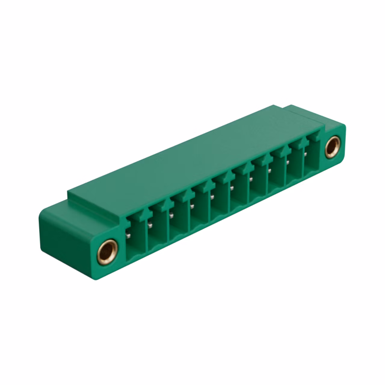 3.50mm Pitch Eurostyle Right-Angle PCB Header, with Threaded Retention Inserts, Green Housing, 10 Circuits for sale
