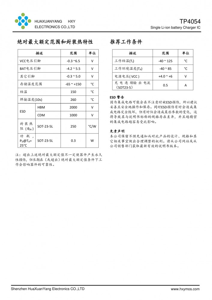 TP4054 datasheet page 3