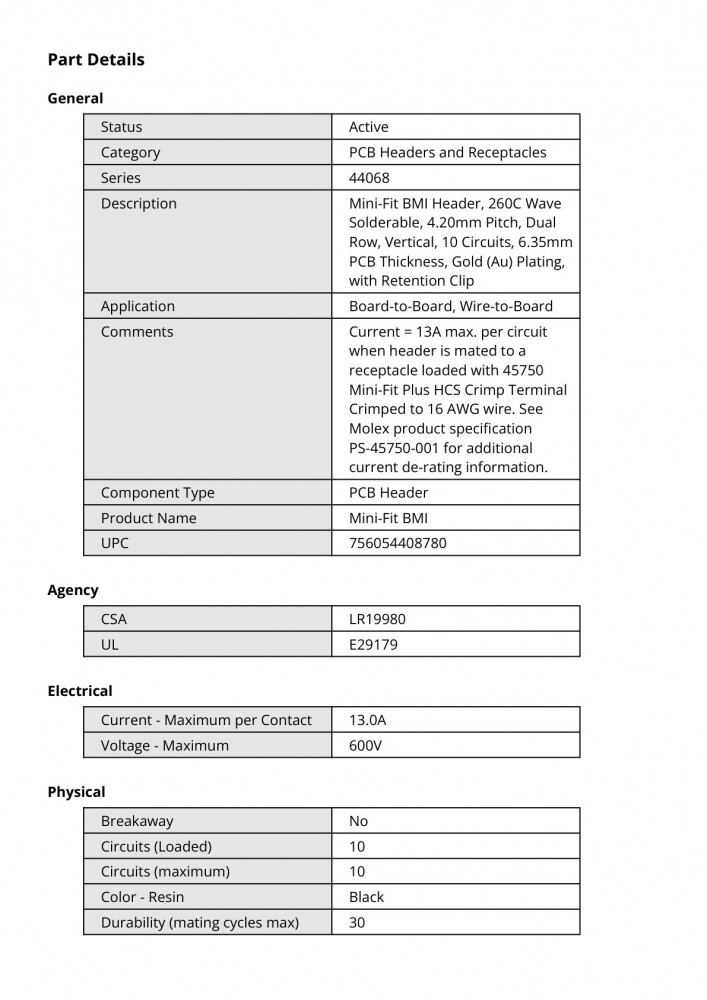 Technical document page 2 for MOLEX 440680280