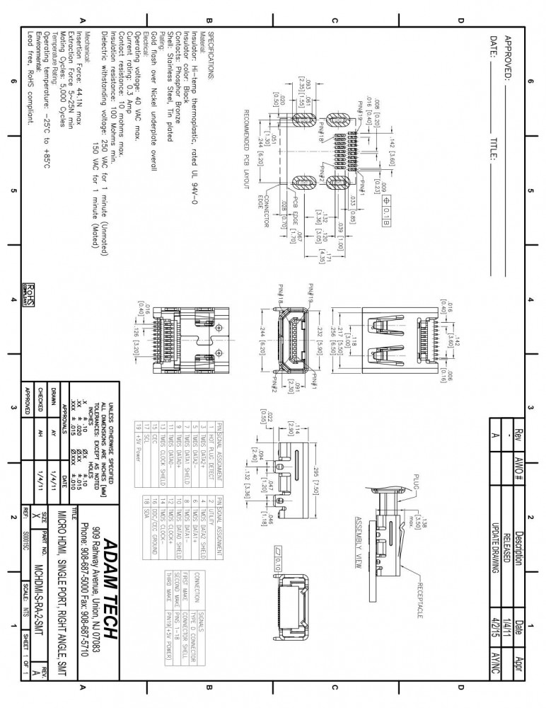 ADAM TECH MCHDMI-S-RA-2-SMT product drawing preview