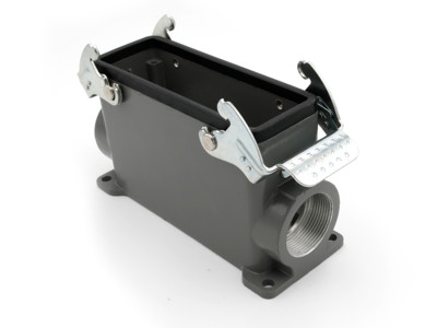 Heavy-Duty Standard (STD) Double Lever Surface Mount Housing, Die-cast Aluminum, with 2 Levers, with Gasket, Size 24B «104x27», M40x2 Thread, High Construction, Grey for sale