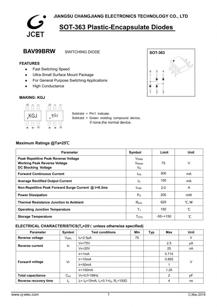 BAV99BRW datasheet page 1