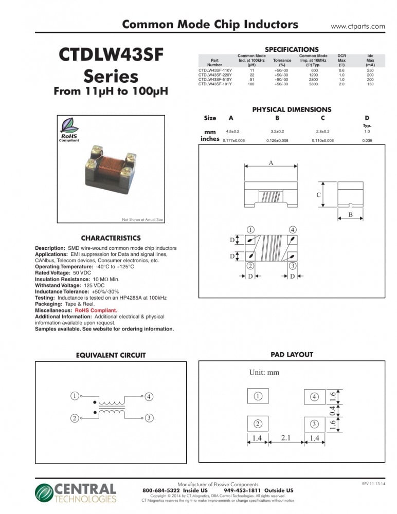 CTDLW43SF series technical datasheet page 1
