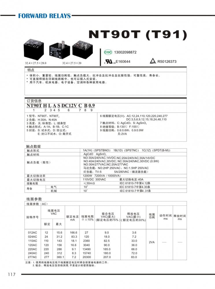 NF NT90T relay datasheet page 1