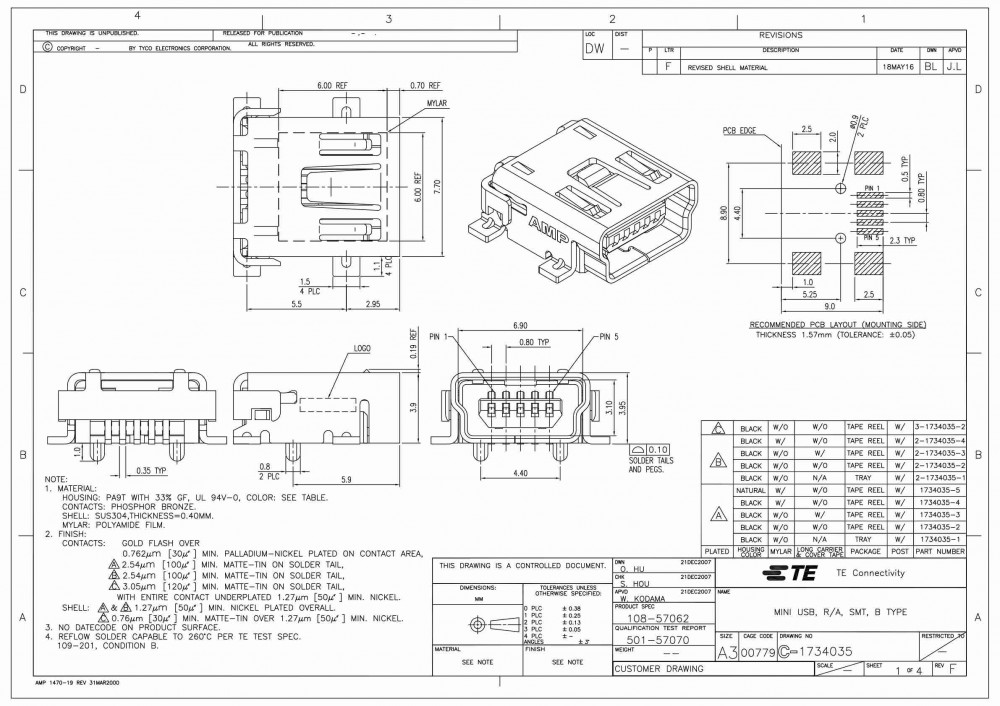 TE Connectivity 1734035-1 controlled drawing page 1