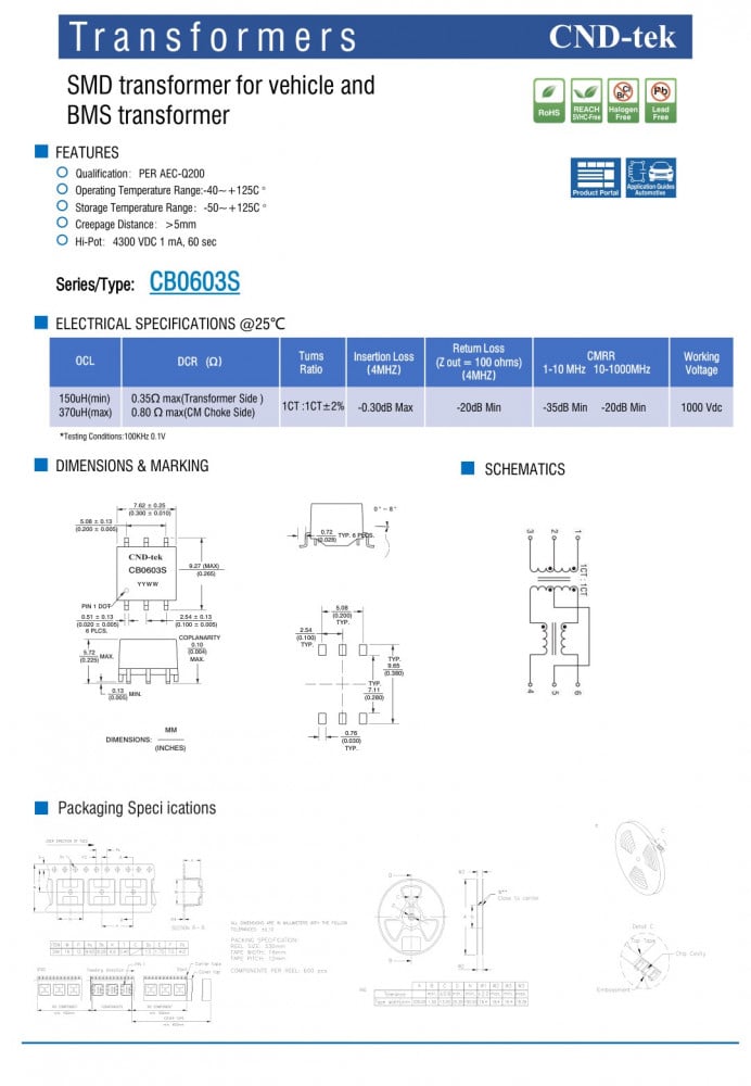 CB0603S technical document page 1