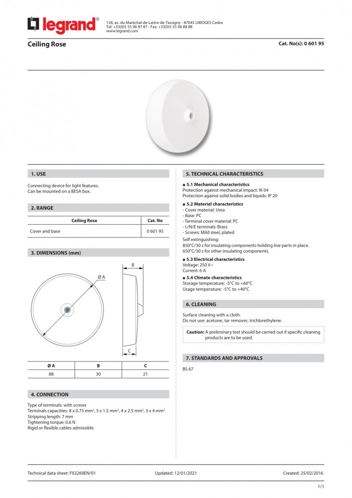 Legrand 060195 technical documentation page