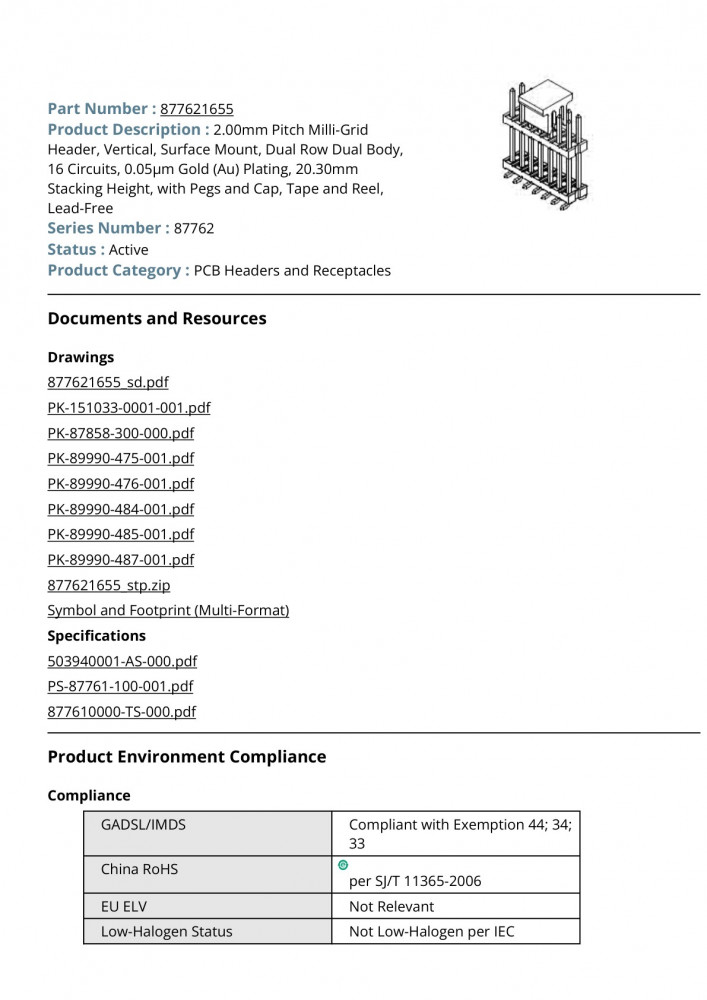MOLEX 877621655 technical document image, page 1